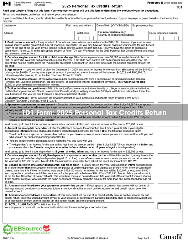 TD1 Form in Canada: Personal Tax Credits Return