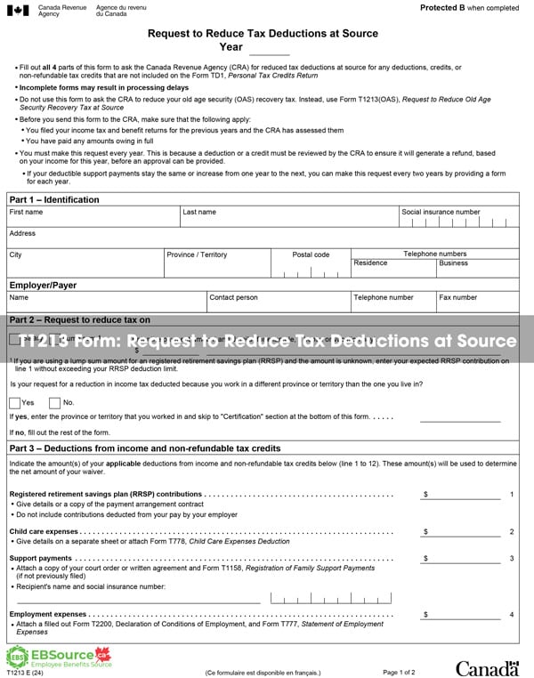 T1213 Form in Canada: Guide to Reducing Tax Deductions at Source